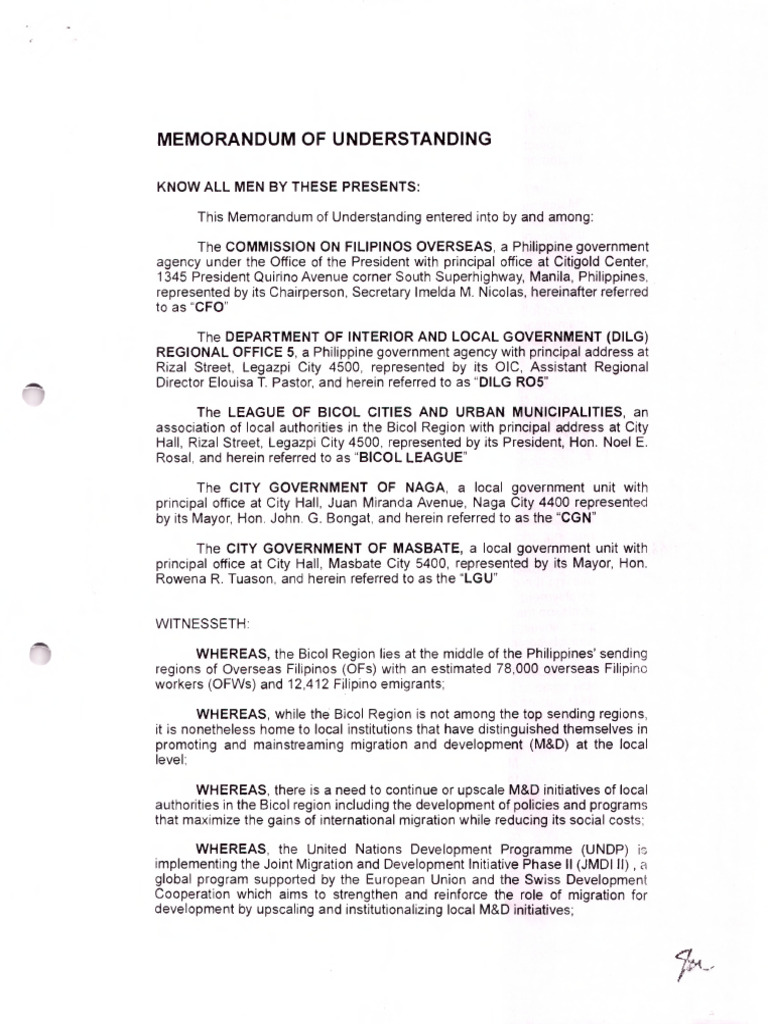 Masbate City JMDI Bicol MOU | PDF