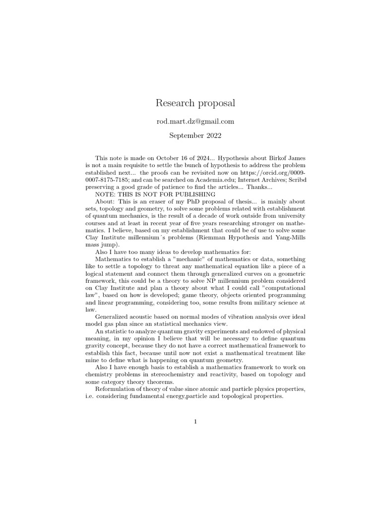 Research Proposal | PDF | Mathematics | Topology