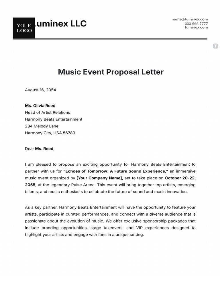 Music Event Proposal Letter Template - Edit Online & Download Example | PDF