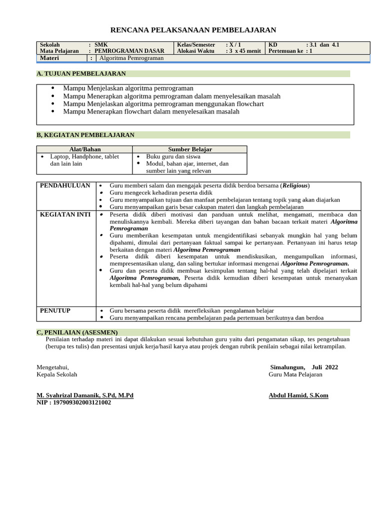 RPP 1 PD KELAS X Ok | PDF