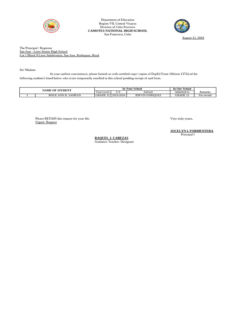Request Form 137 | PDF