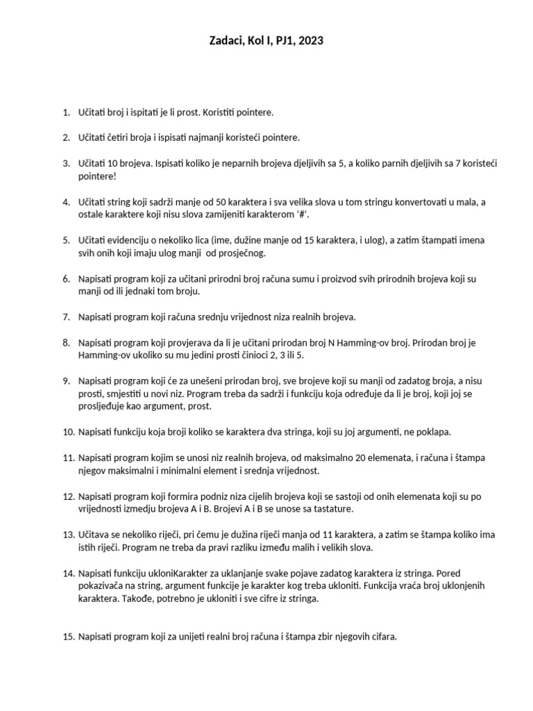 PJ1 Kol Zadaci | PDF