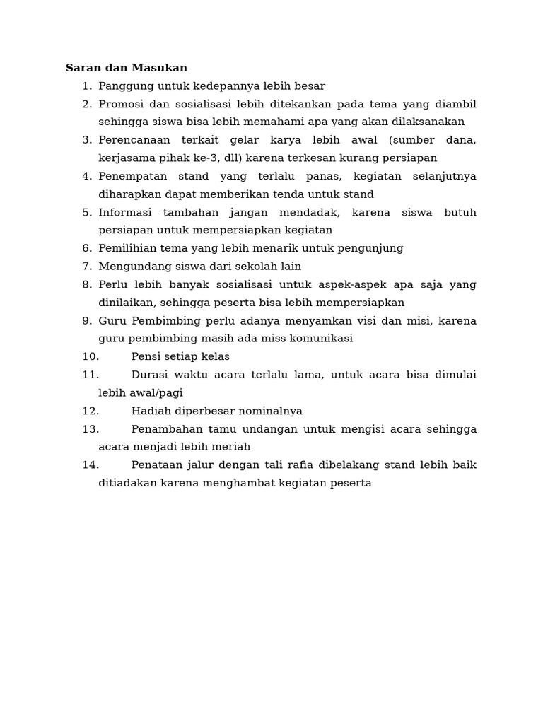 Saran Dan Masukan Gelar P5 | PDF