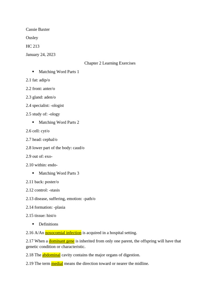 Chapter 2 Learning Exercises (1) | PDF