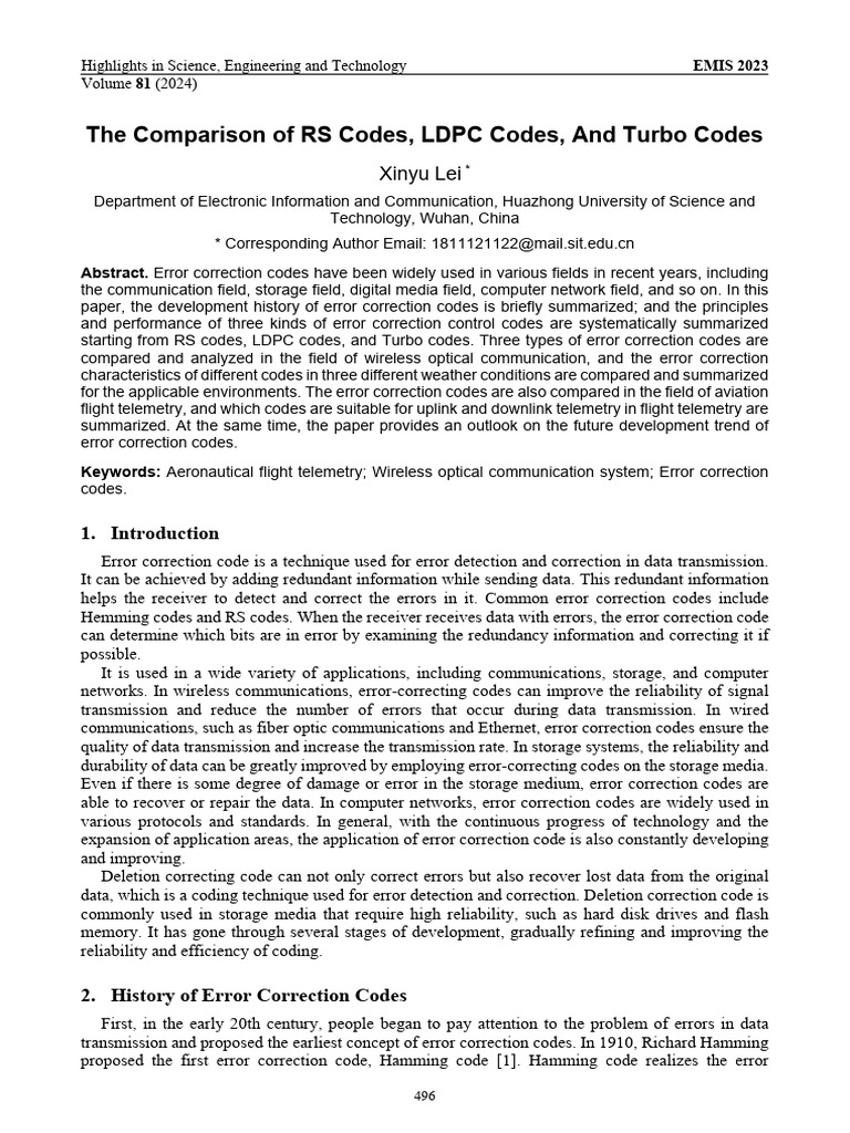 The Comparison of RS Codes LDPC Codes and Turbo Co | PDF