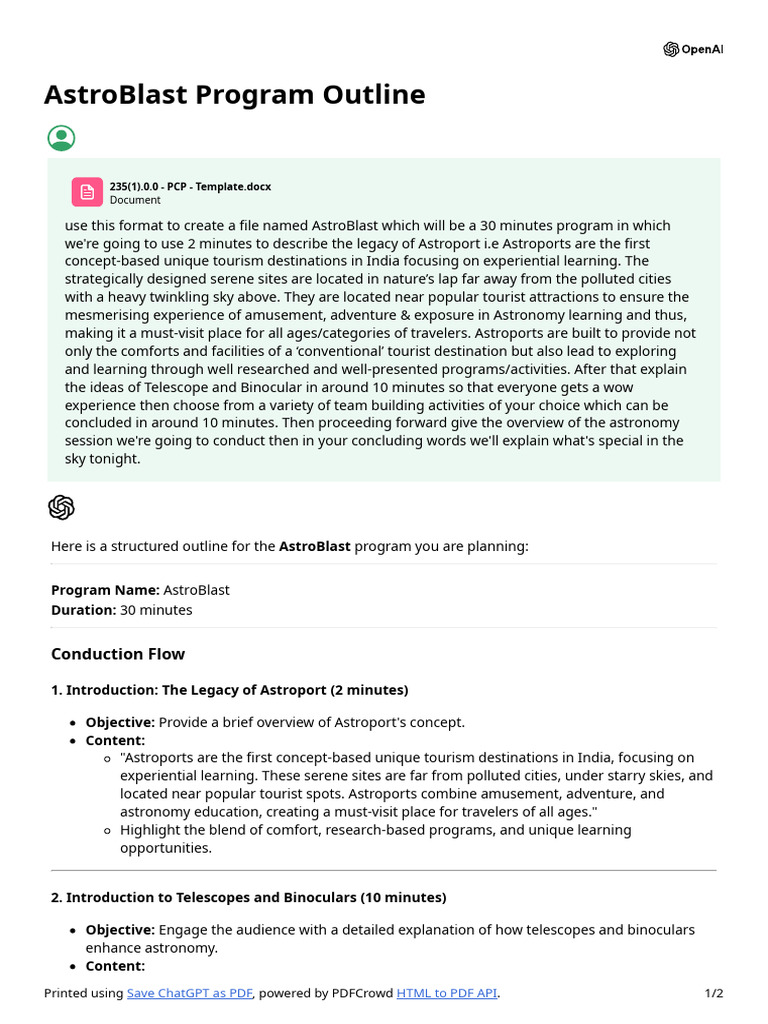 AstroBlast Program Outline | PDF
