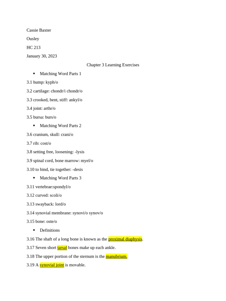 Chapter 3 Learning Excercises | PDF