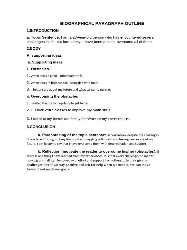 BIOGRAPHICAL PARAGRAPH Outline | PDF