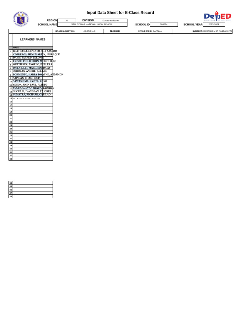 E-Class-Record-AGONCILLO 2023-2024 | PDF