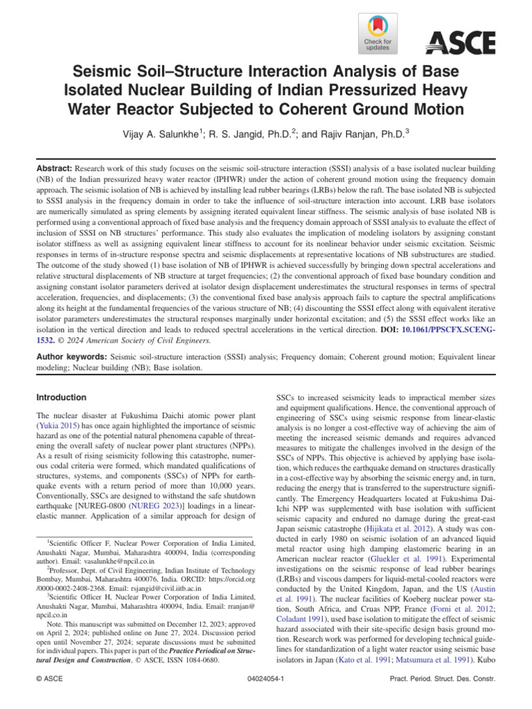 Salunkhe Et Al 2024 Seismic Soil Structure Interaction Analysis of Base Isolated Nuclear ...