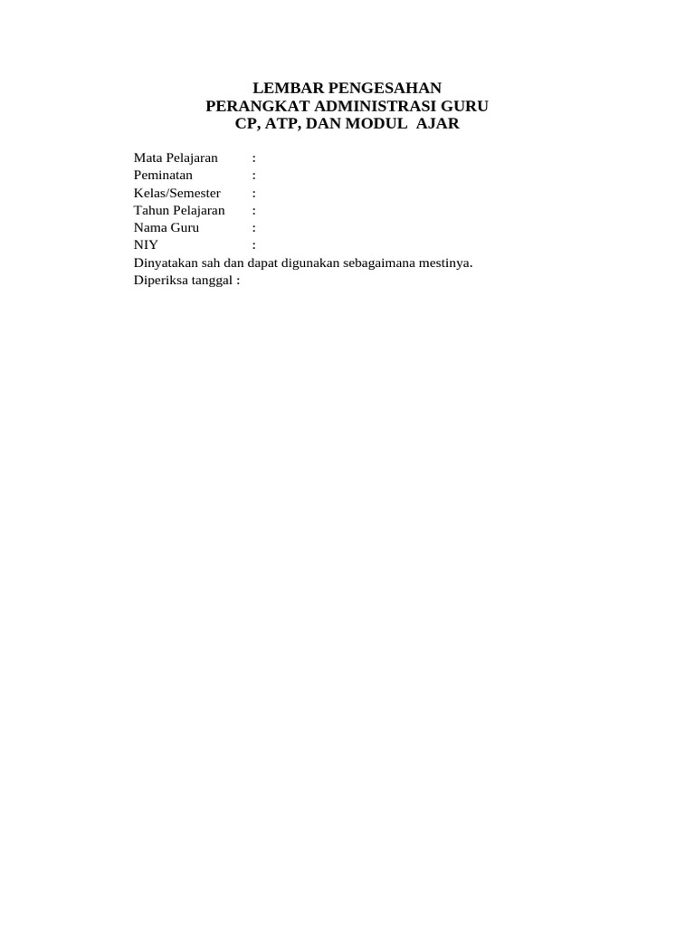 Lembar Pengesahan CP, Atp, Dan Modul Ajar | PDF