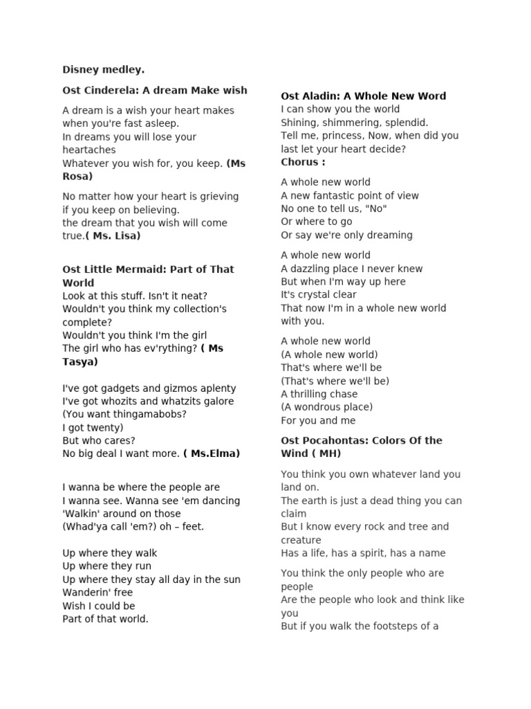 Disney Medley Lyrics Penampilan Guru Pdf
