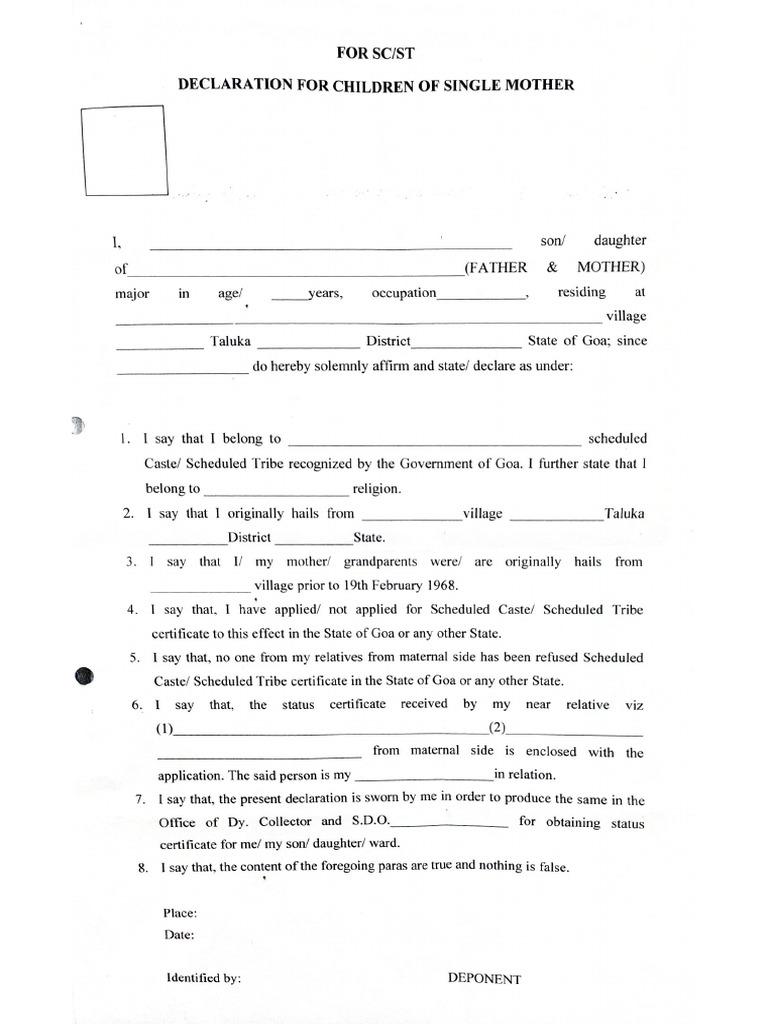 Declaration For Children Single Mother | PDF