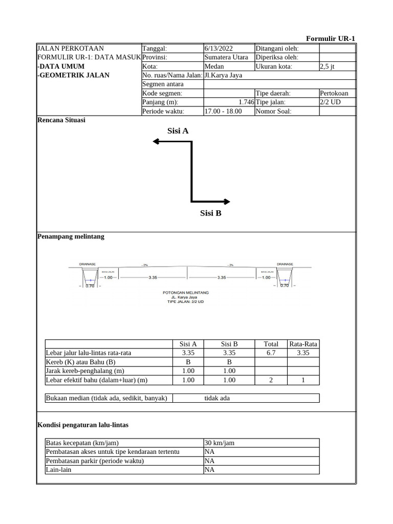 Form Kapasitas Jalan Asahan | PDF