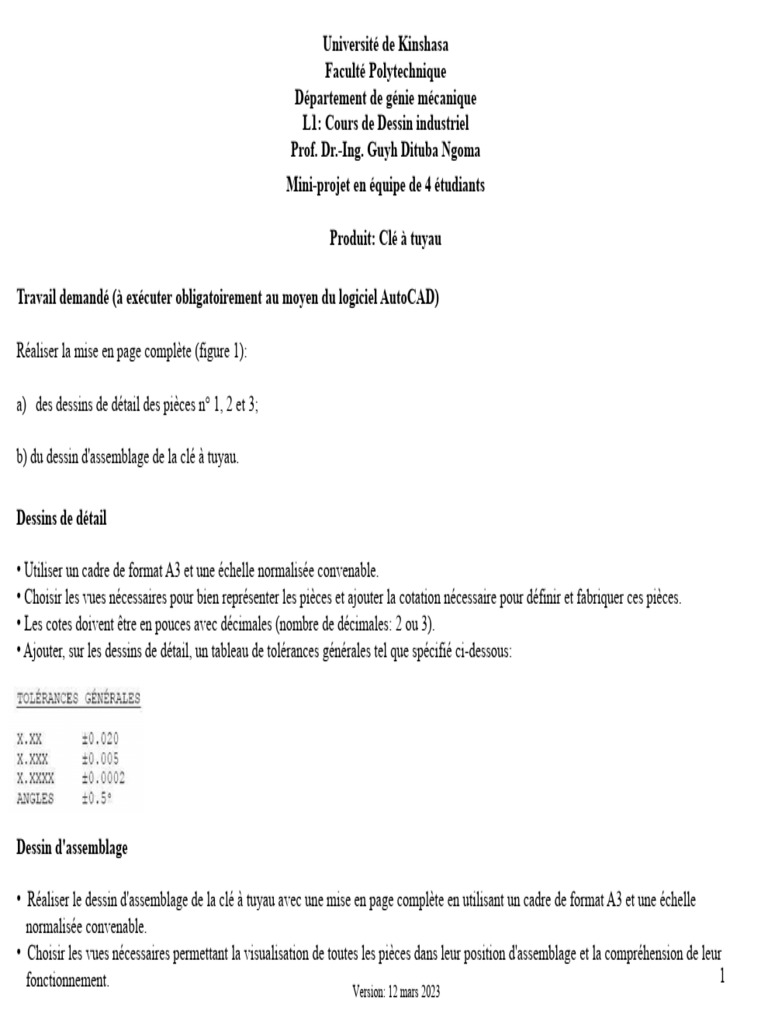 L1-Mini - Projet de Dessin Industriel-12mars2023 | PDF