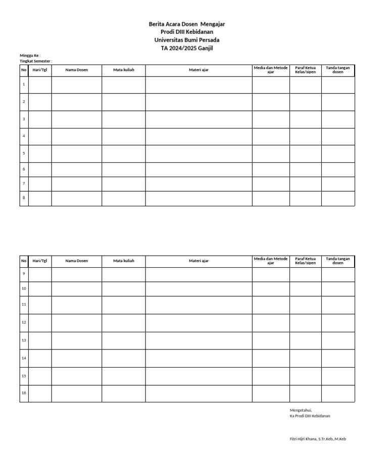 Logbook Atau Berita Acara Dosen Mengajar | PDF