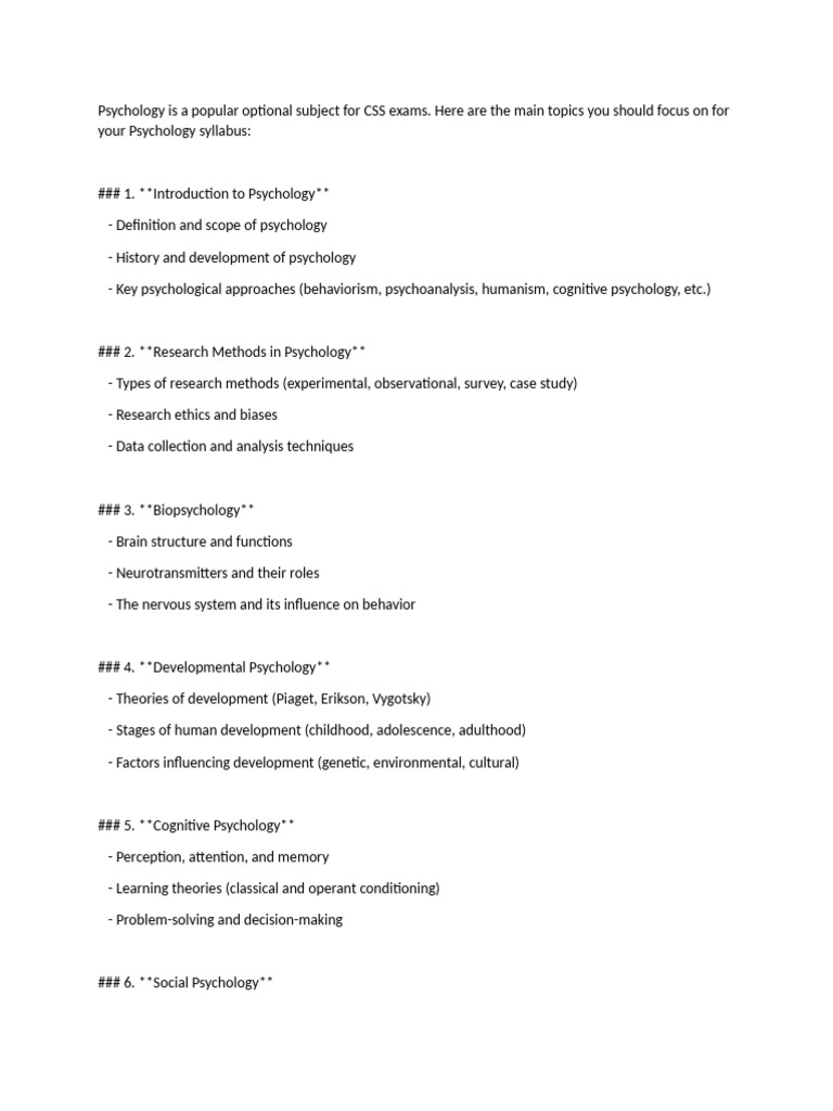 CSS Psychology Syllabus Overview | PDF