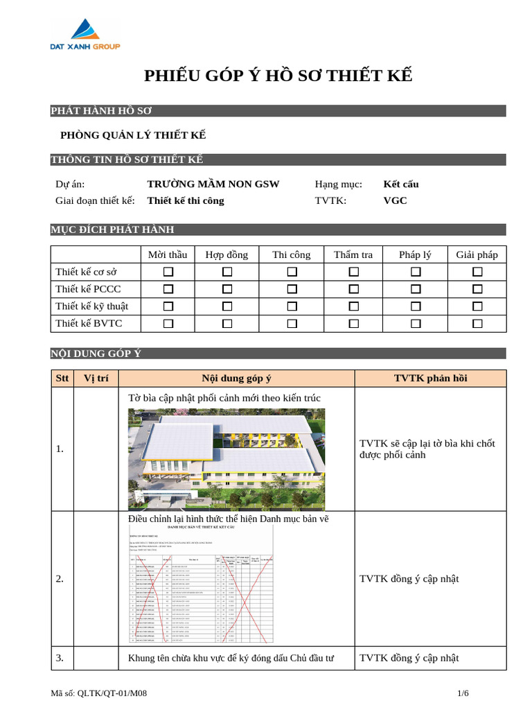 Phan Hoi - 221102.D43.TMN - TKTC.Phieu Gop y Ho So Thiet Ke Thi Cong - Lan 1 | PDF