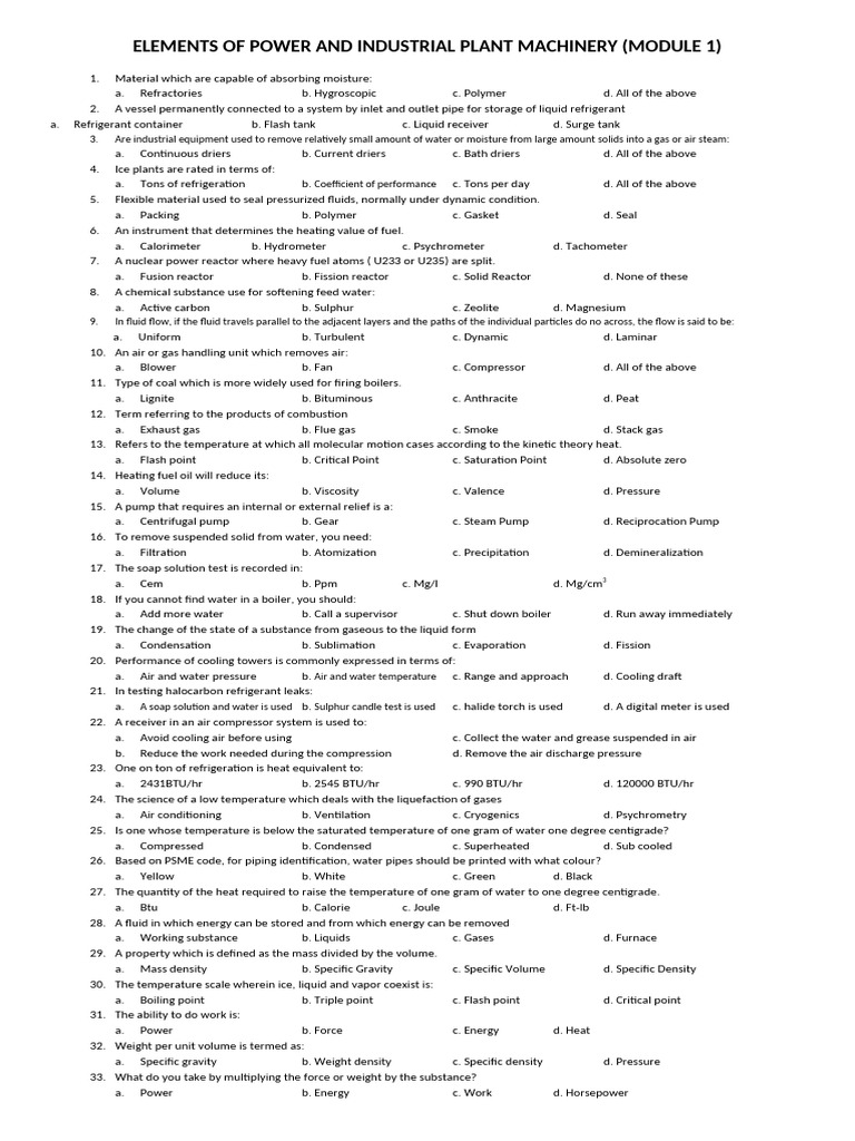 Elements of Power and Industrial Plant Machinery | PDF