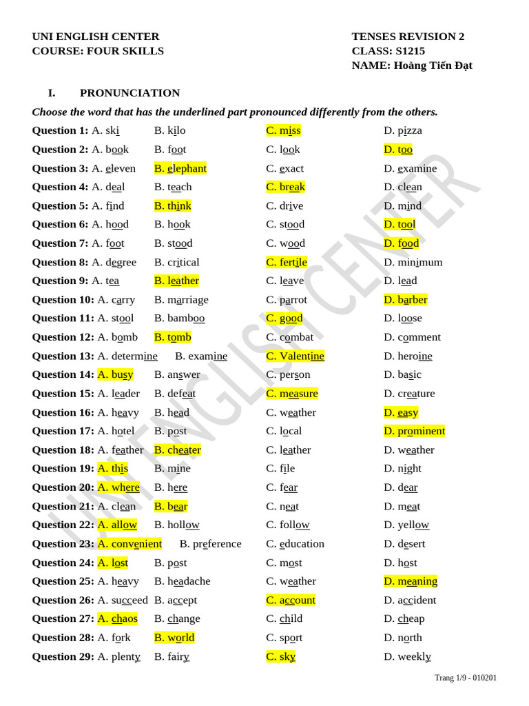 Tenses Revision 2 | PDF