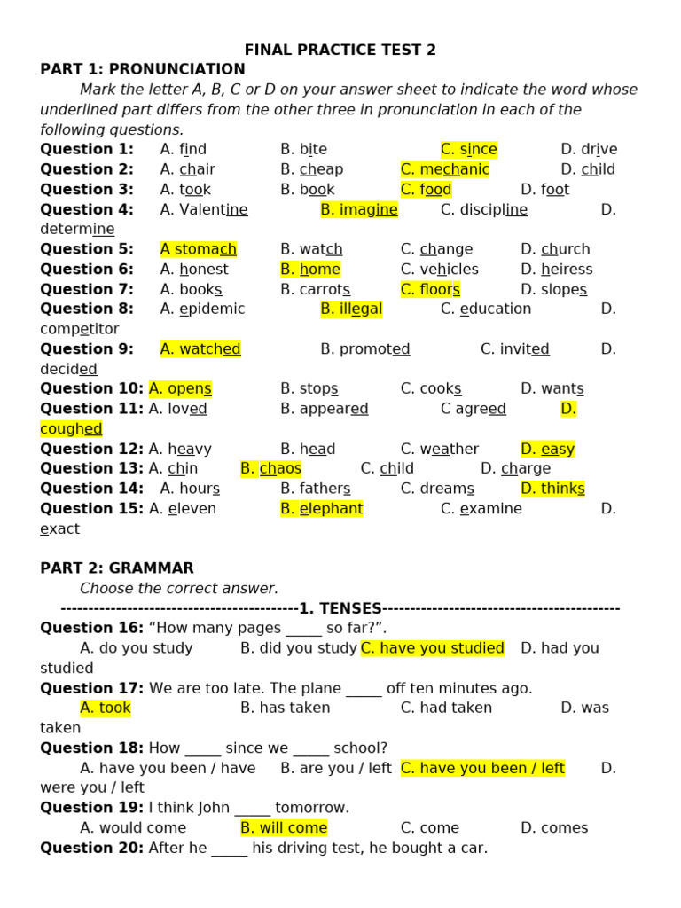 FINAL PRACTICE TEST 2 | PDF