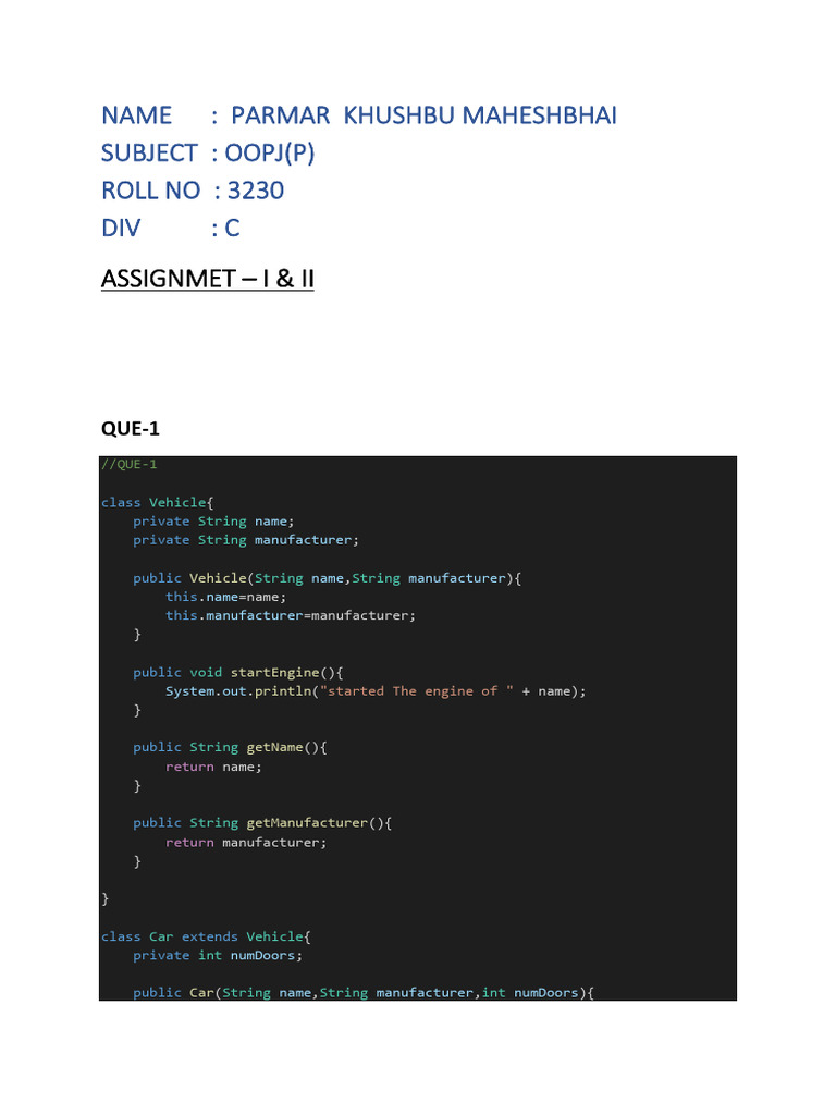 3230C Assignment-1&2 Oopj (P) | PDF