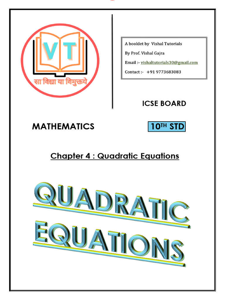 10th Maths Chp4 - Quadratic Equations CW-HW | PDF