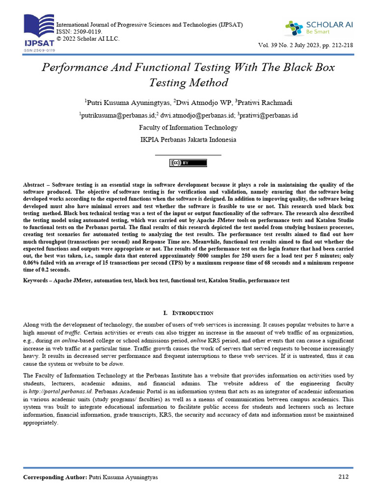 Performance and Functional Testing With The Black Box Testing Method | PDF