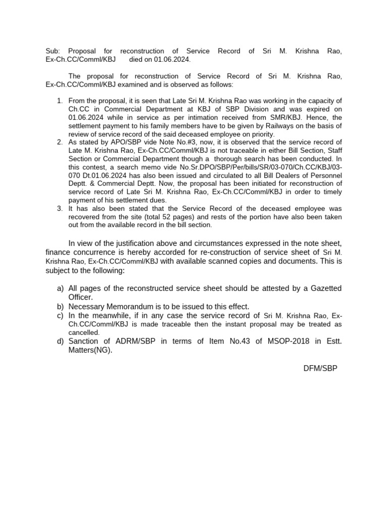 Reconstruction of Service Record | PDF