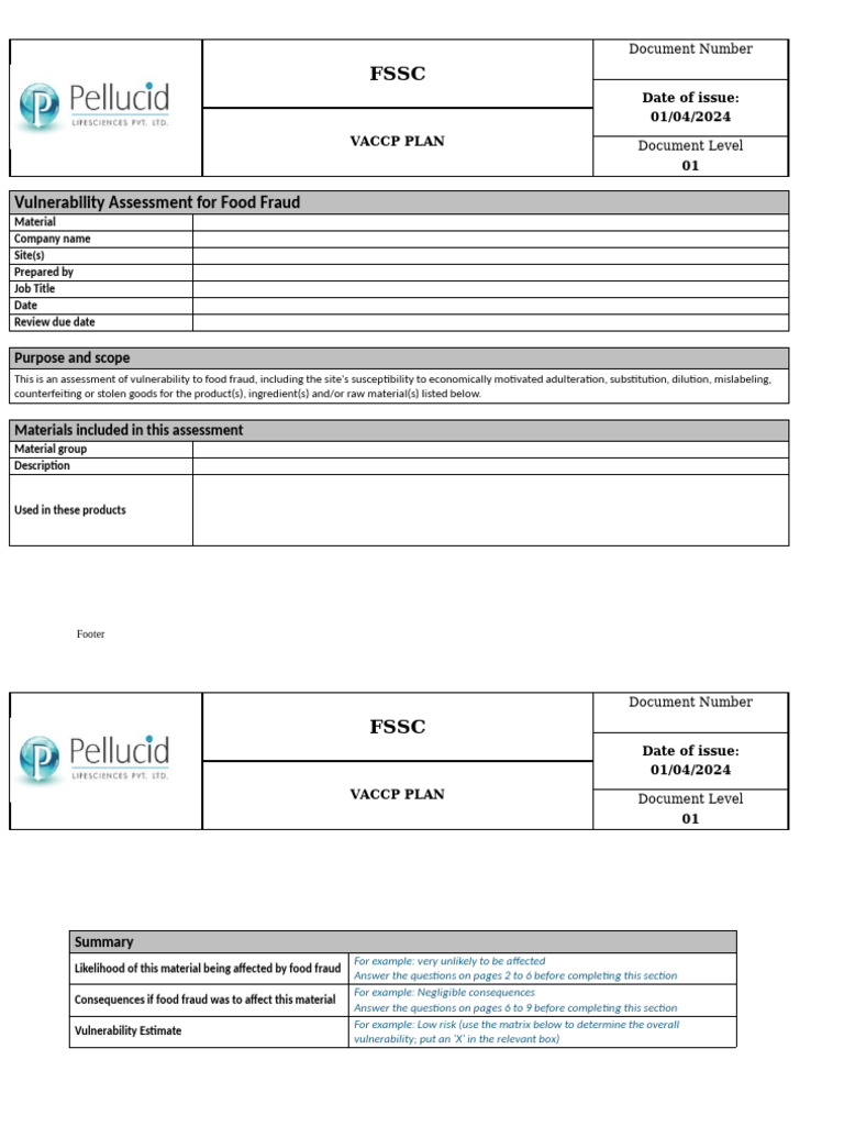 VM - Food Fraud Vulnerability Assessment | PDF