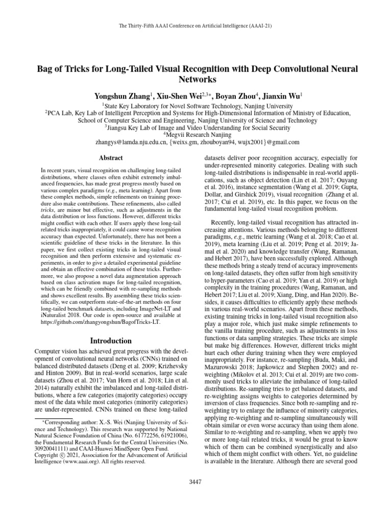 AAAI'21 - Bag of Tricks For Long-Tailed Visual Recognition With Deep Convolutional Neural ...