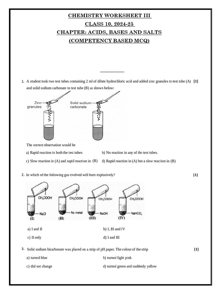 CHEMISTRY_WORKSHEET_III_CLASS_10_CHAPTER_2 | PDF
