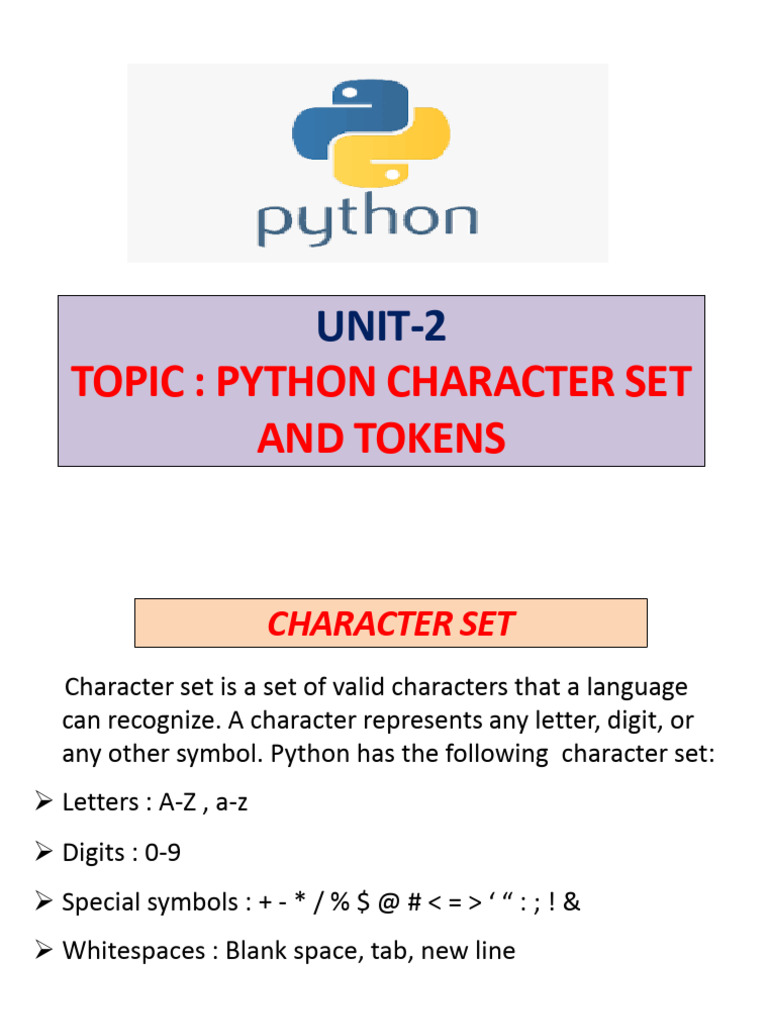 1 Python Review Python Character Set Tokens Pdf