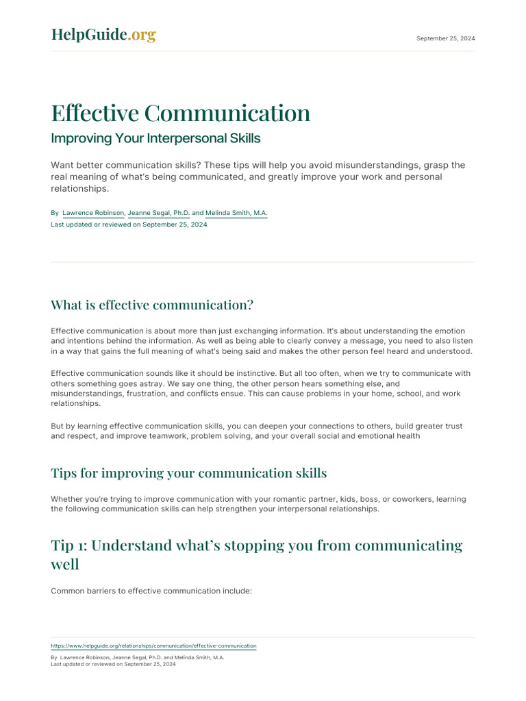 Effective CommunicationImproving Your Interpersonal Skills | PDF