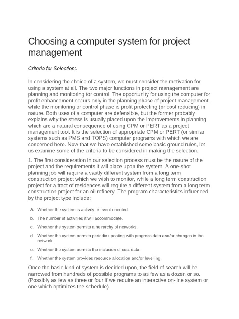 Criteria For Selection Computer Selection Critera | PDF
