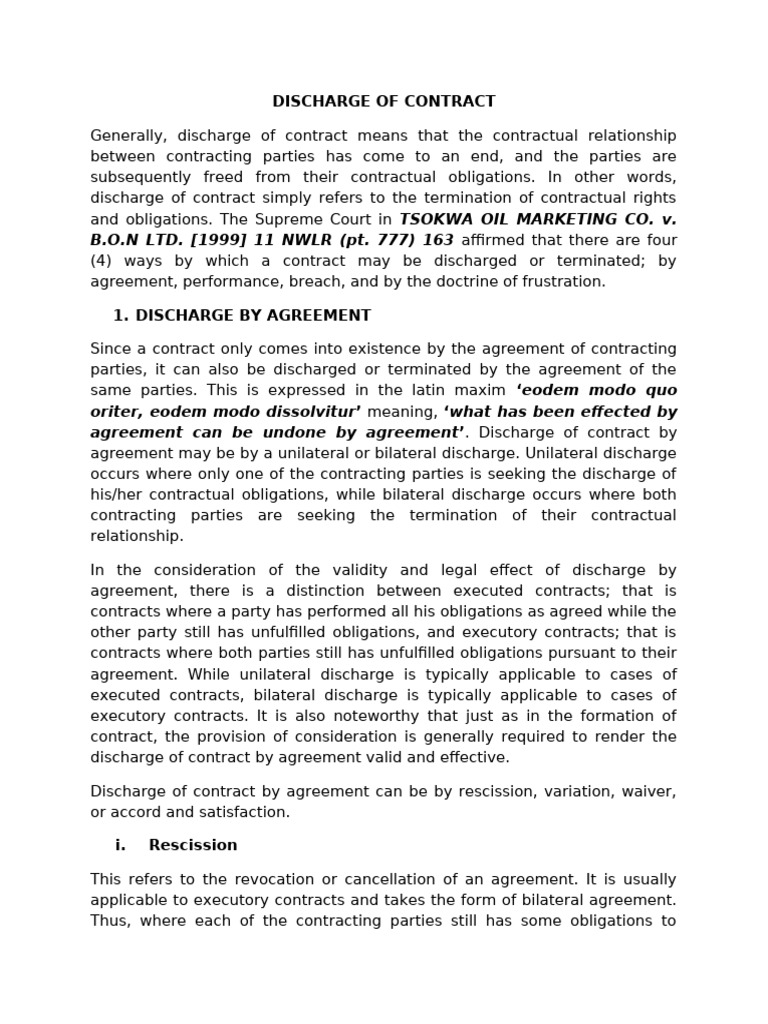 Discharge of Contract | PDF