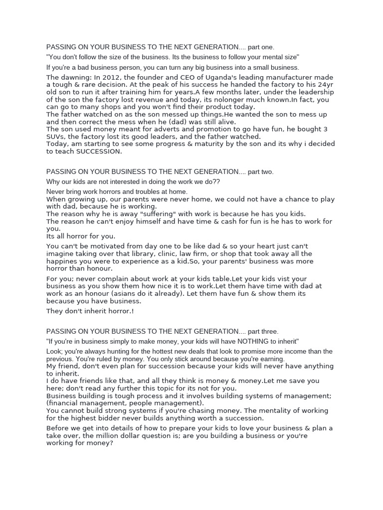 Passing On Your Business To The Next Generation | PDF