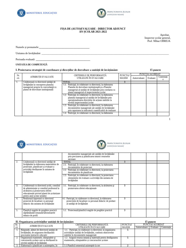 2 FISA Evaluare DIRECTOR ADJUNCT 2021 2022 | PDF