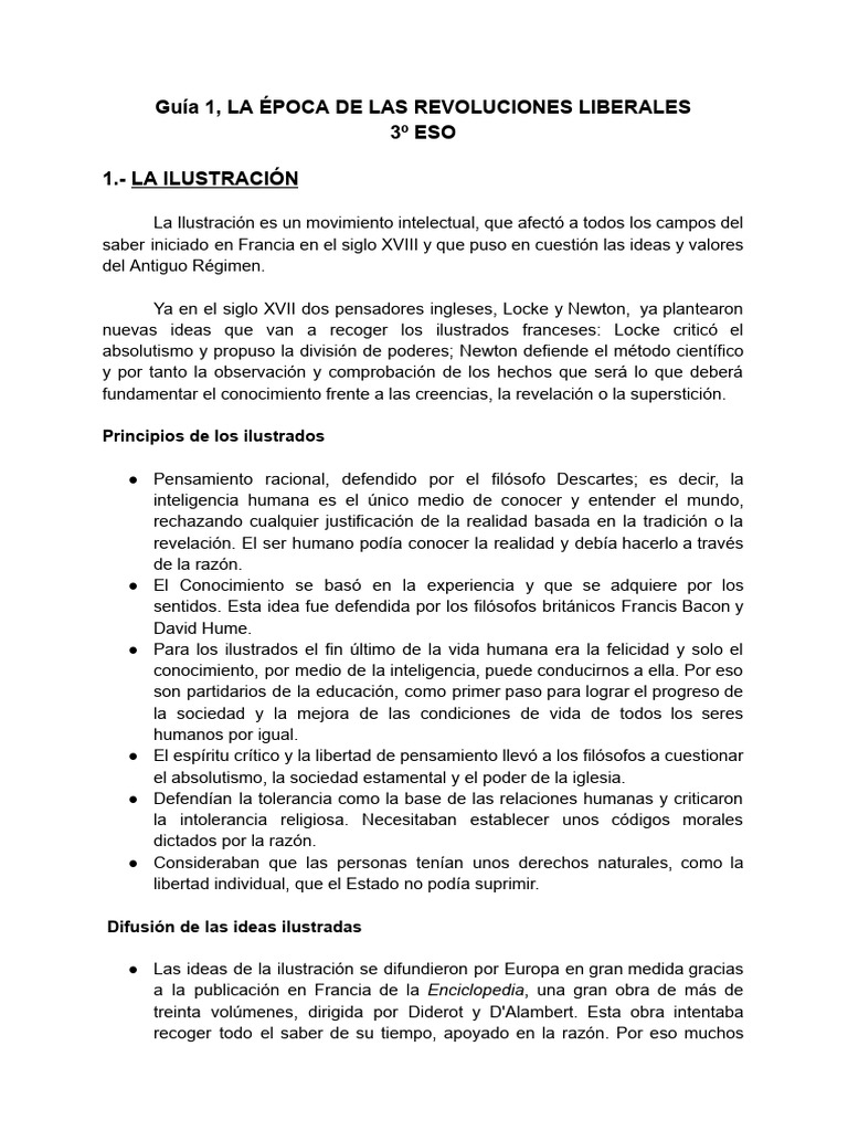 Guía 1, LA ÉPOCA DE LAS REVOLUCIONES LIBERALES | PDF