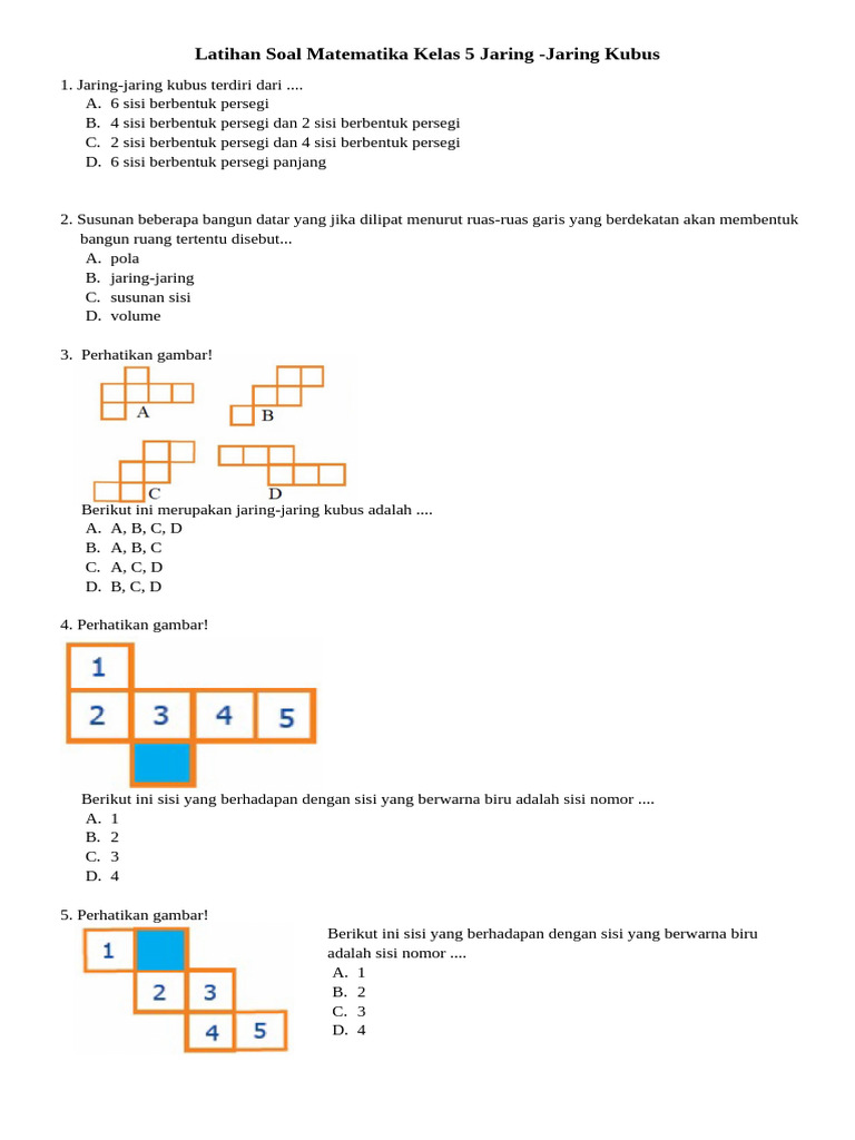 Latihan Soal Matematika Kelas 5 Jaring Jaring Balok | PDF
