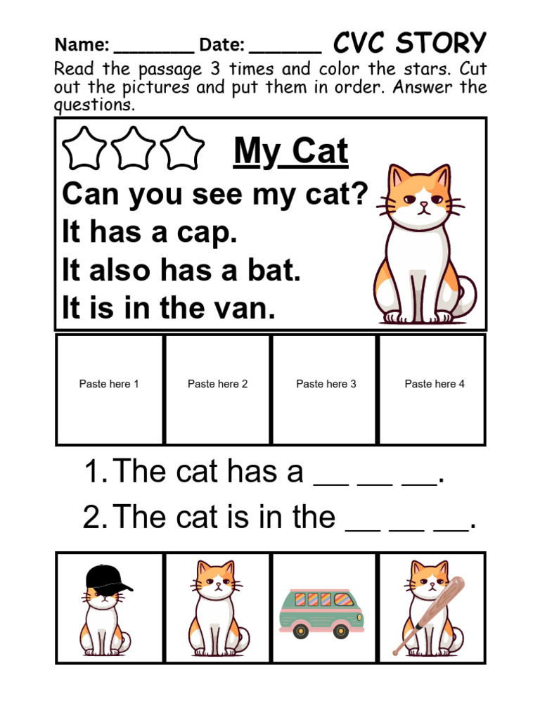 CVC Story Worksheets | PDF