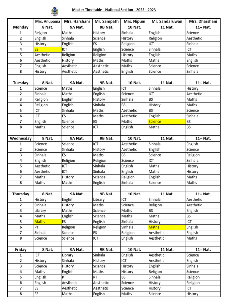 National Section Master Timetable | PDF