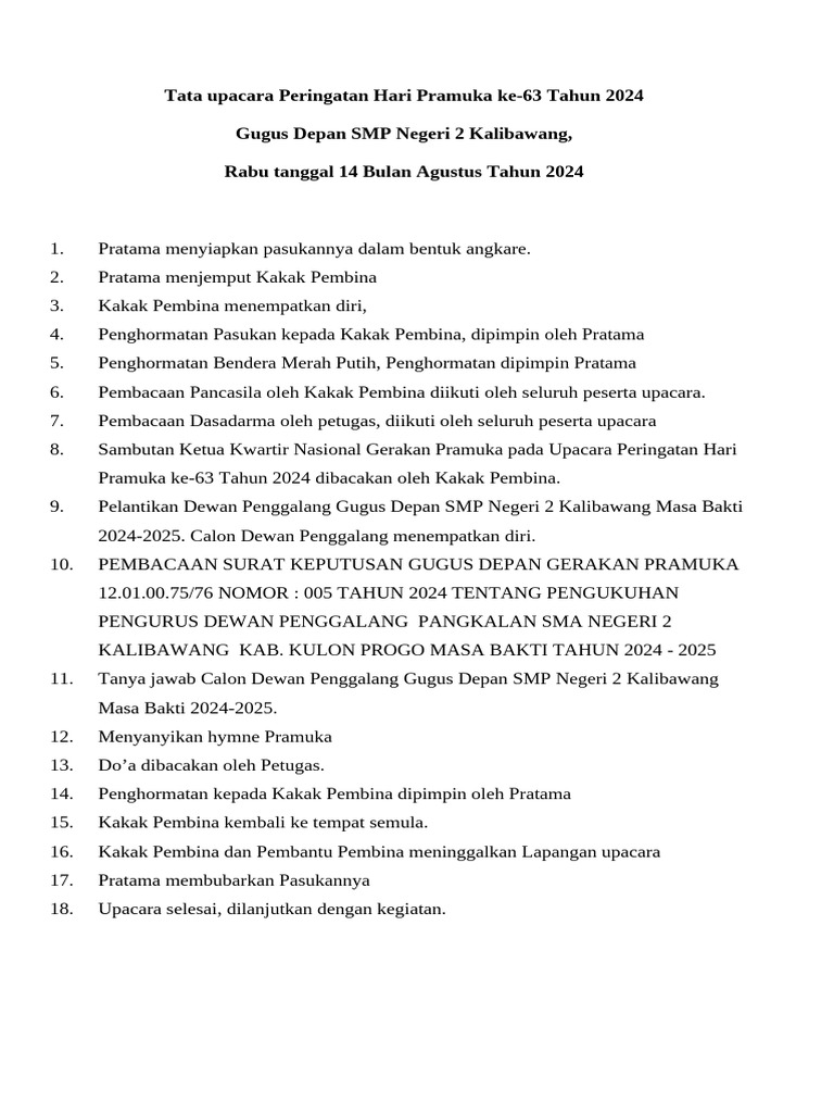 Tata Upacara Peringatan Hari Pramuka Ke | PDF