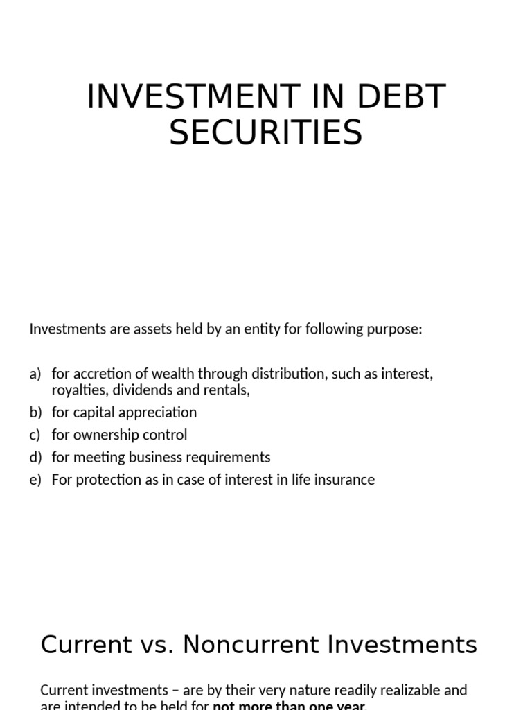 Investment in Debt Securities | PDF | Bonds (Finance) | Securities ...