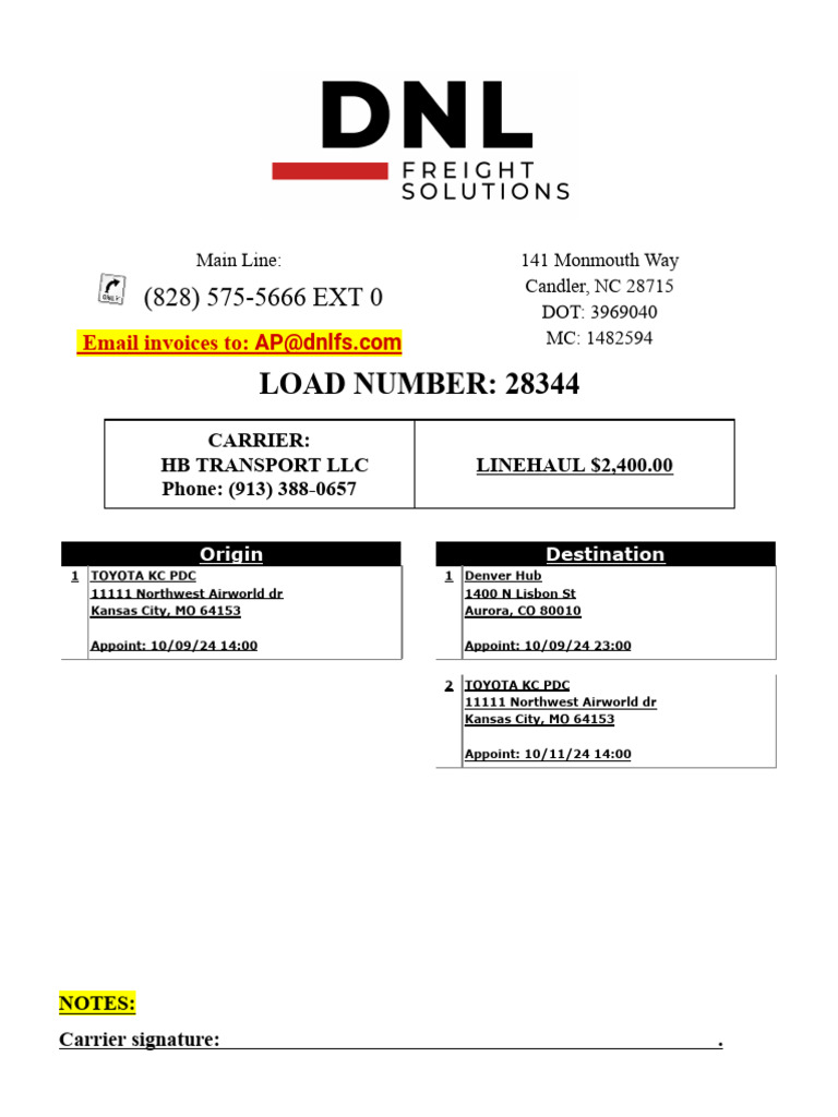 LOAD NUMBER: 28344: Email Invoices To | PDF