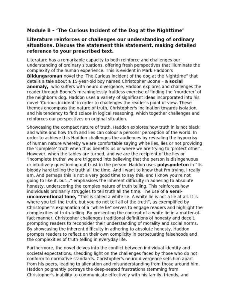 Module B - The Curious Incident of Dog at Night Time | PDF