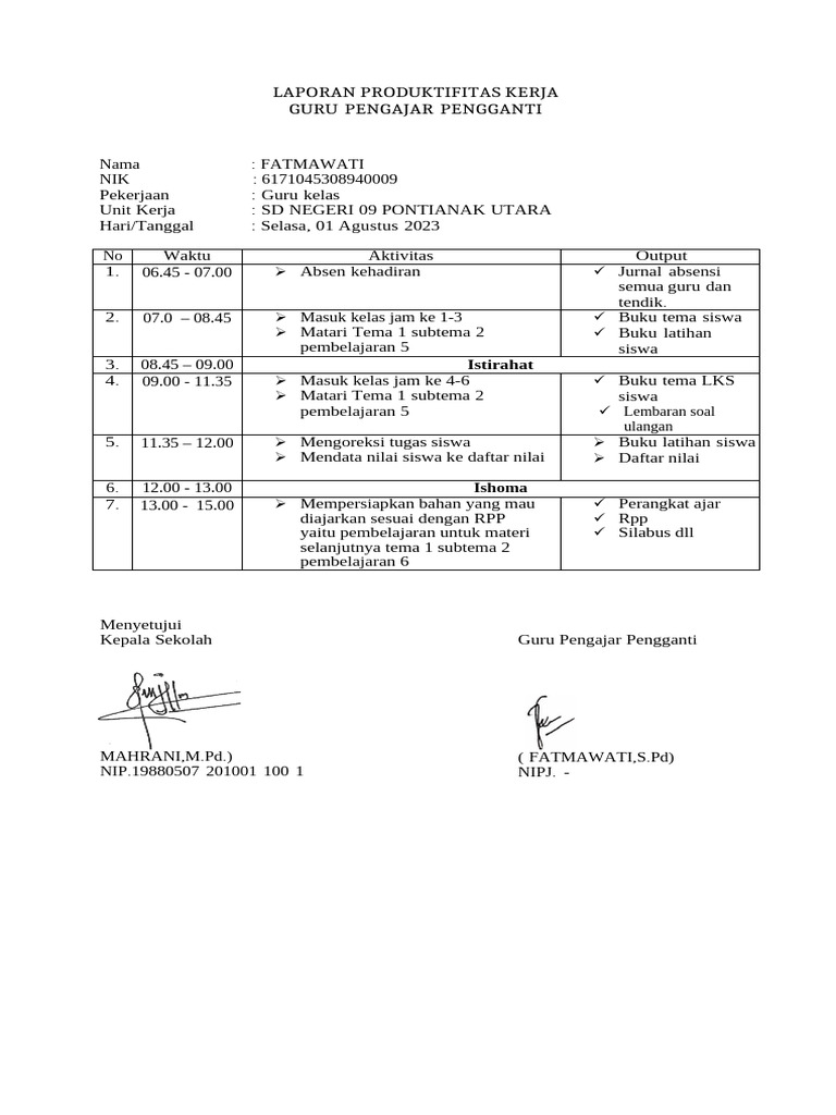 LAP KERJA PRODUKTIVITAS AGUSTUS 2023 | PDF