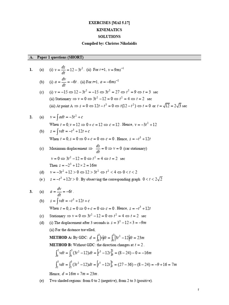 (MAI 5.17) KINEMATICS - Solutions | PDF