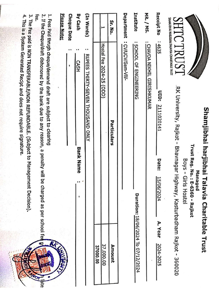 Hostel Fees Compressed | PDF