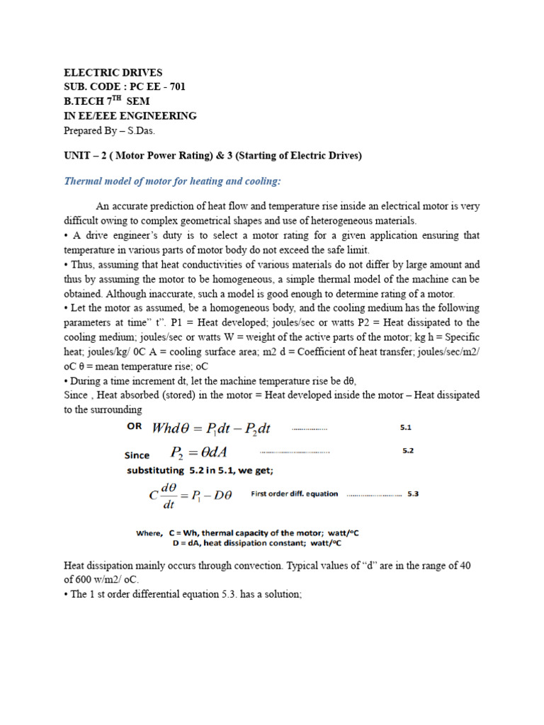 ELECTRIC DRIVES (PC EE - 701) B.Tech 7th Sem | PDF